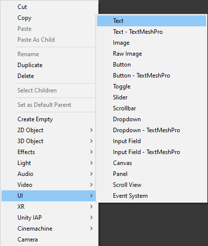 Unity create new UI text